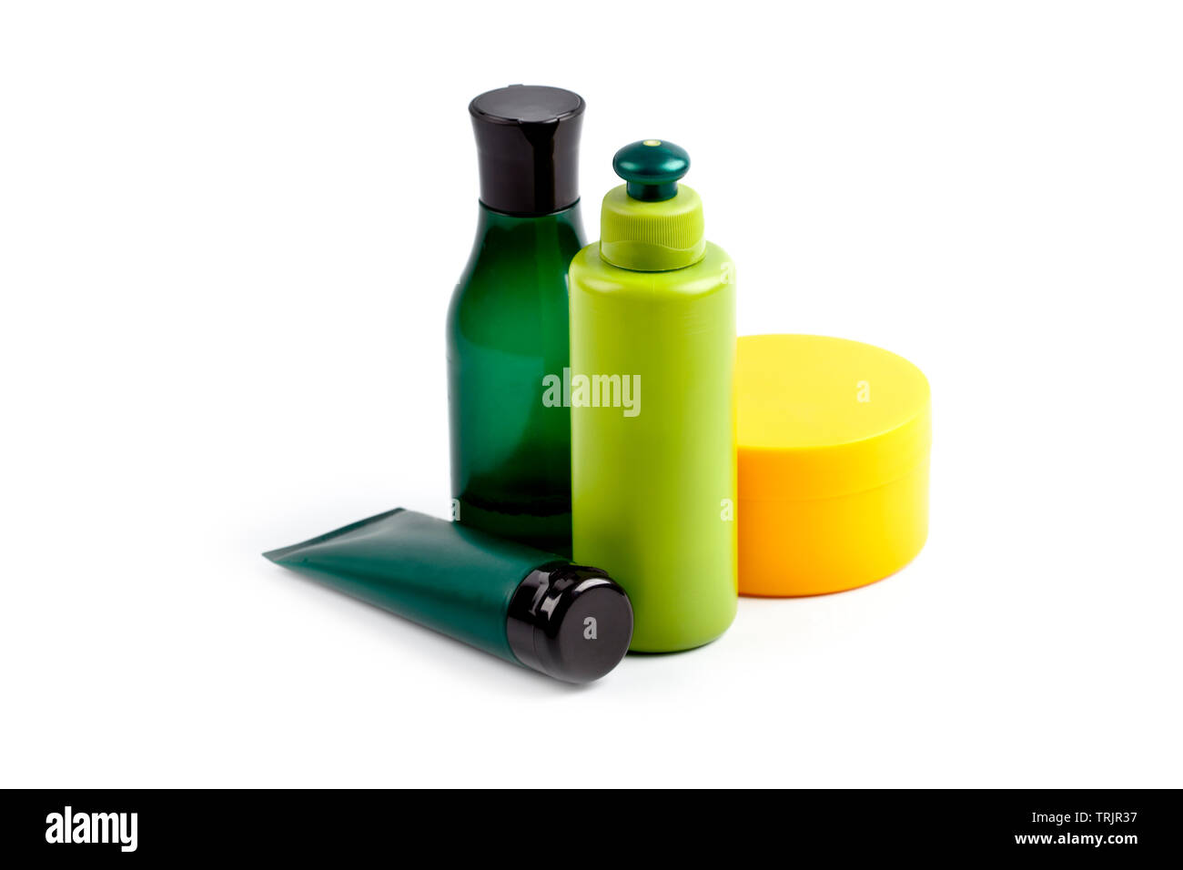 Bath cosmetic products isolated on white background. Bathroom body care ...