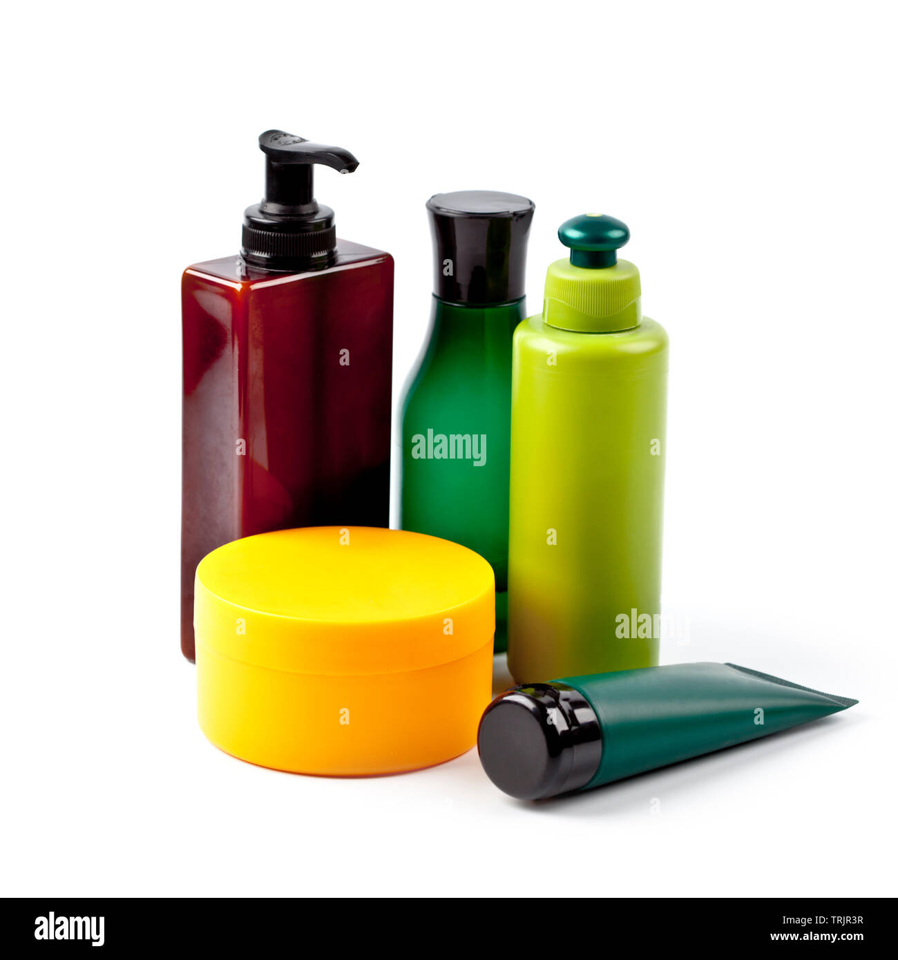 Bath cosmetic products isolated on white background. Bathroom body care ...