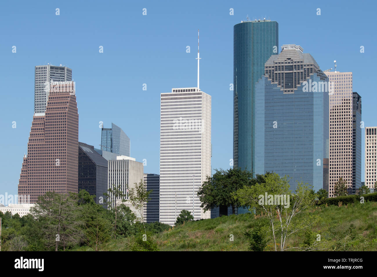 The view of the Houston skyscraper skyline from Buffalo Bayou. The ...