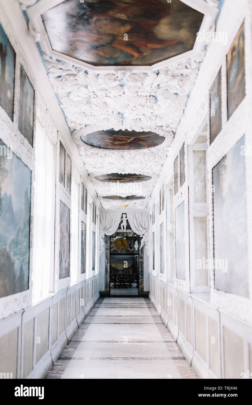 Interior design elements of a long hallway inside Frederiksborg Castle ...