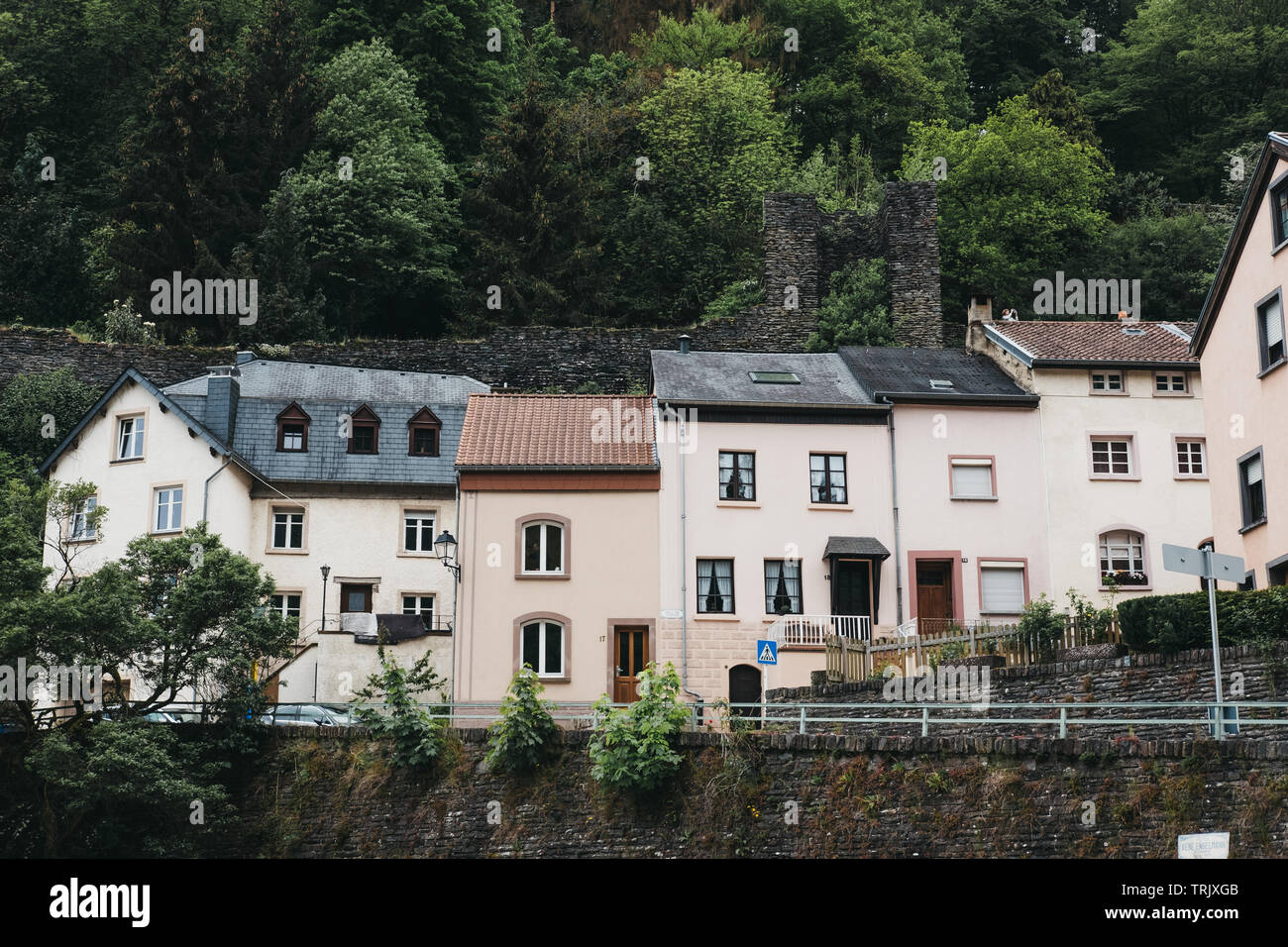 Vianden, Luxembourg - May 18, 2019: Facades of typical Luxembourgish ...
