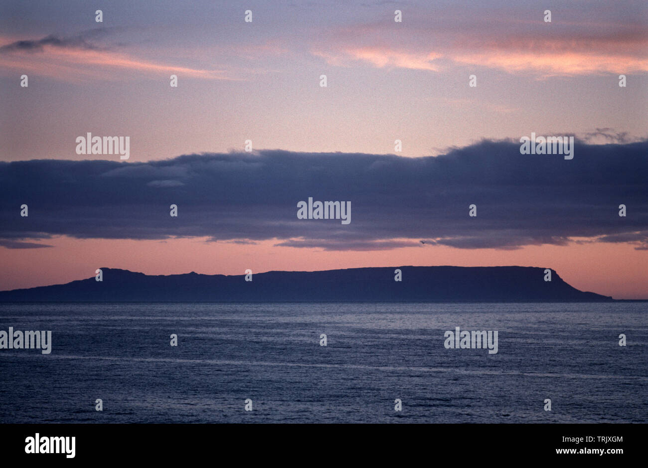 Sunset over Island of Rum, Inner Hebrides Islands, District of Locaber ...