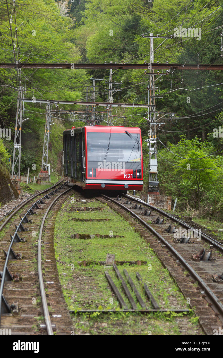 Koyasan, JAPAN - MAY 11, 2019: New and modern Cable car or funicular to ...