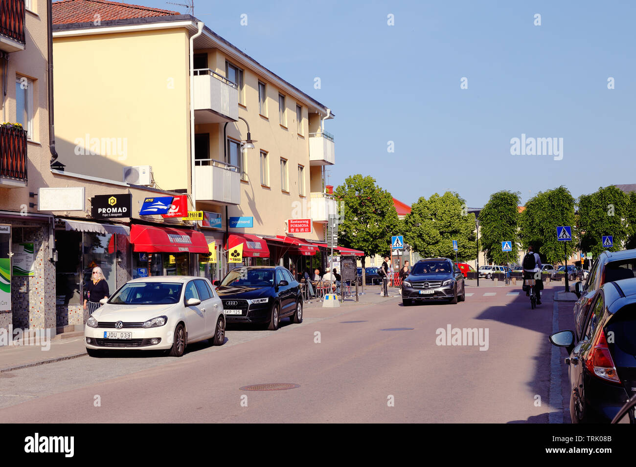 Strangnas, Sweden - June 5, 2019: View of the Storgatan street with ...