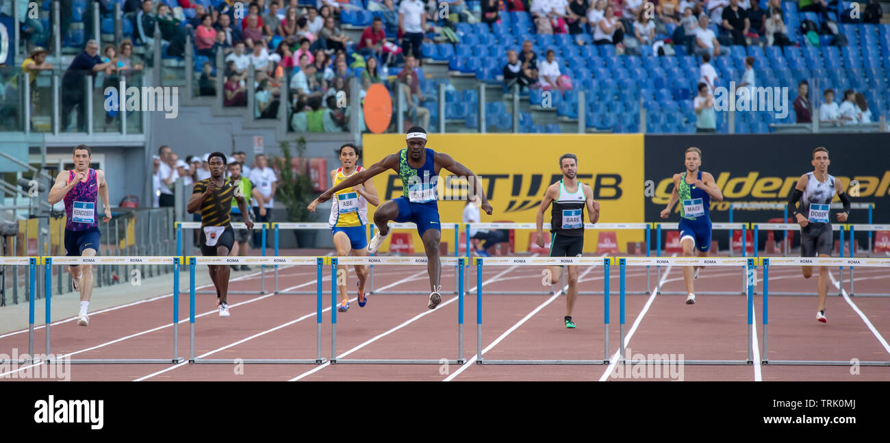 ROME - ITALY 6 JUNE 2019: Rai Benjamin (USA) clearing the last hurdle ...
