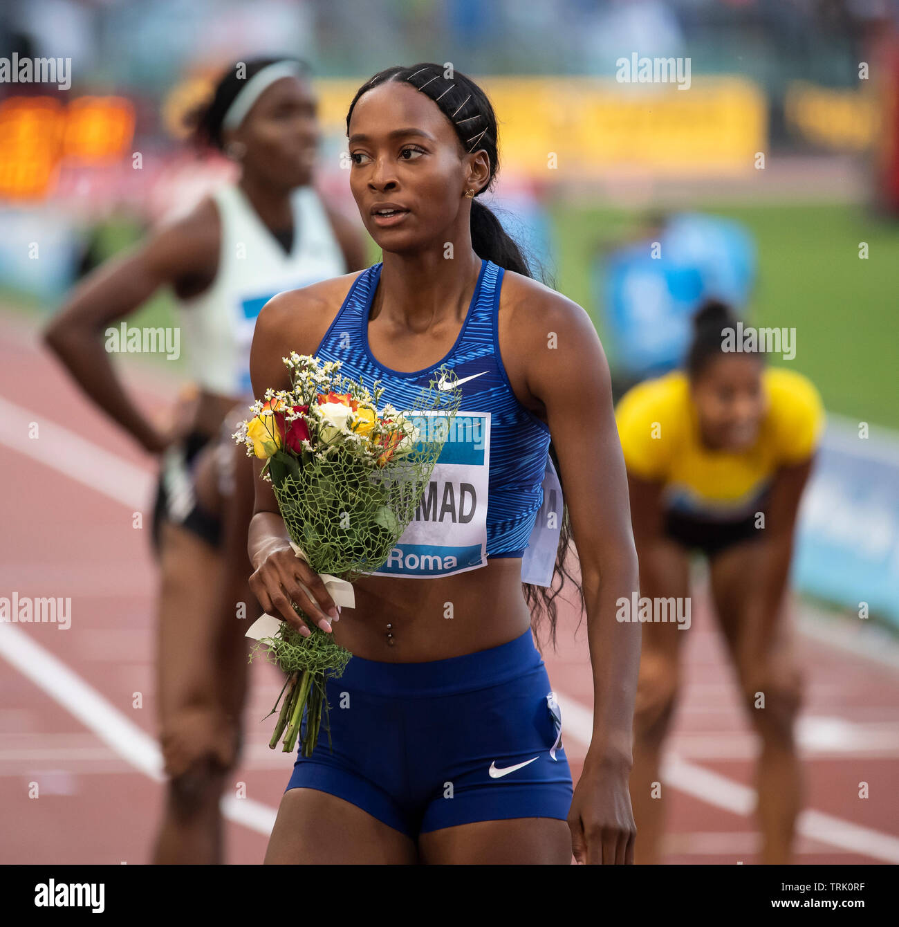 ROME - ITALY 6 JUNE 2019: Dalilah Muhammad (USA) receiving flowers for ...