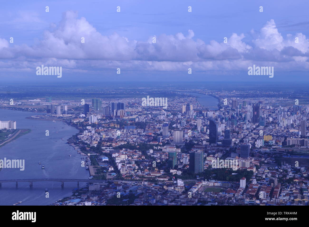 aerial view of the confluence of The Tonle Bassac River & The Tonle Sap ...