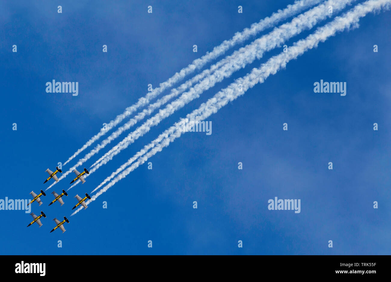Breitling Jet Team flying in formation at airshow Stock Photo - Alamy