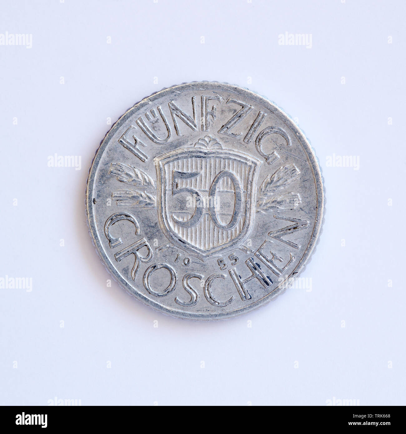 Austrian 50 Groschen Coin - 1955 Stock Photo - Alamy