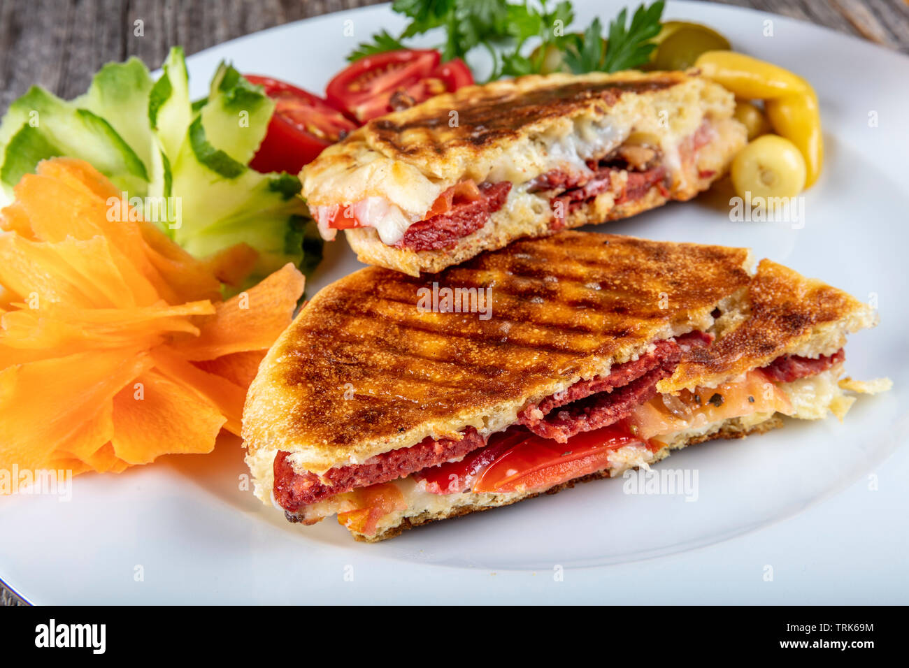 Traditional Turkish toast flat baked bread called bazlama on wooden ...