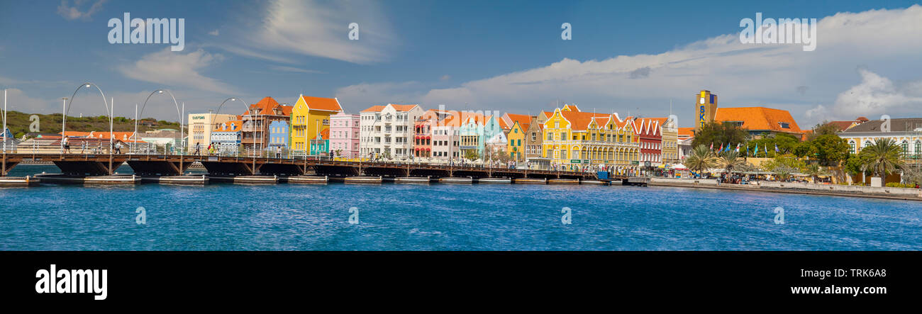 The scenic Punda side of Willemstad Harbor is a Curacao national iconic ...