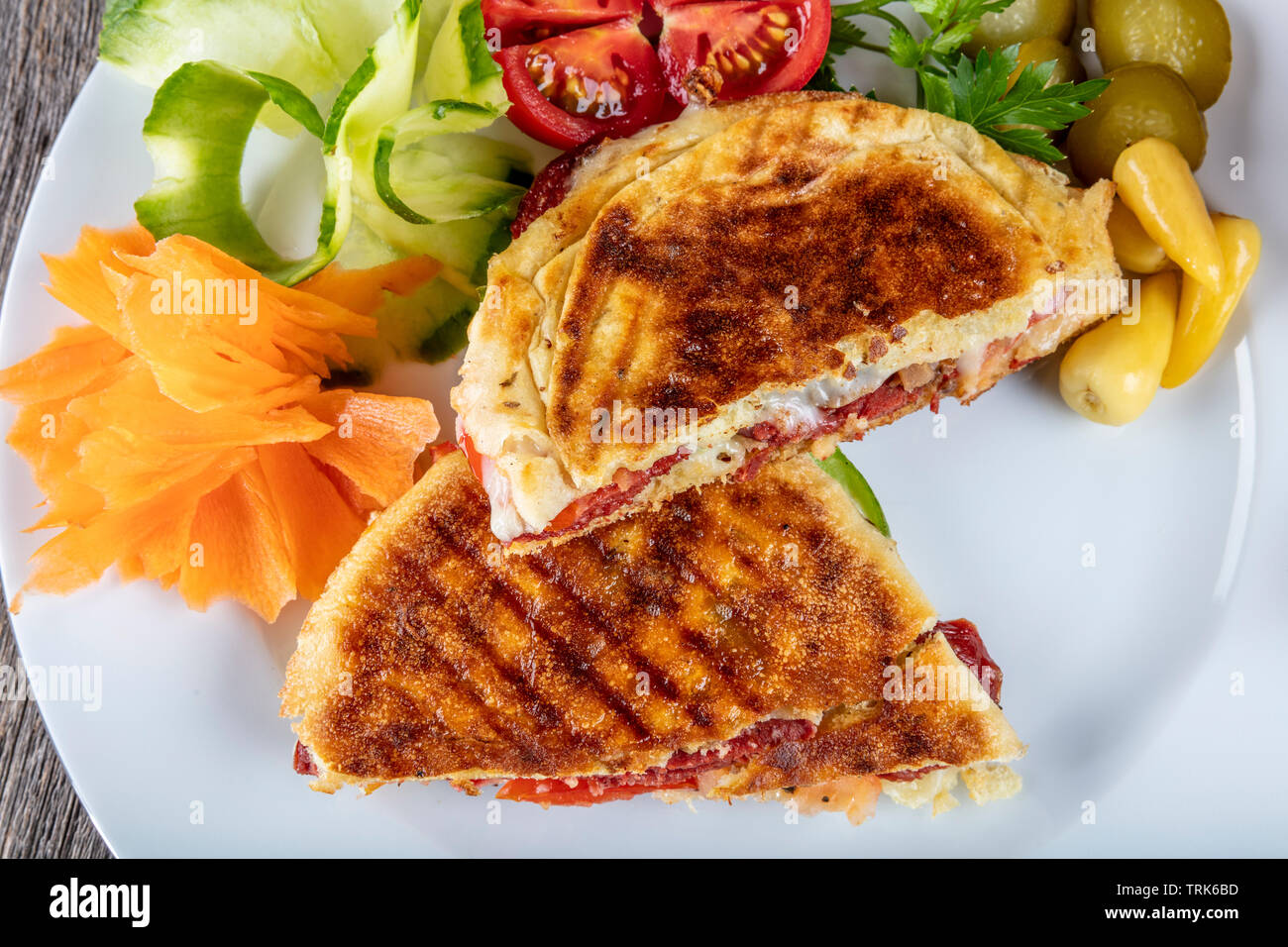 Traditional Turkish toast flat baked bread called bazlama on wooden ...