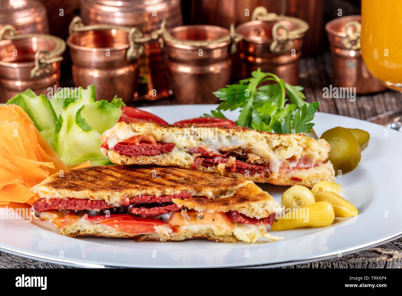 Traditional Turkish toast flat baked bread called bazlama on wooden ...