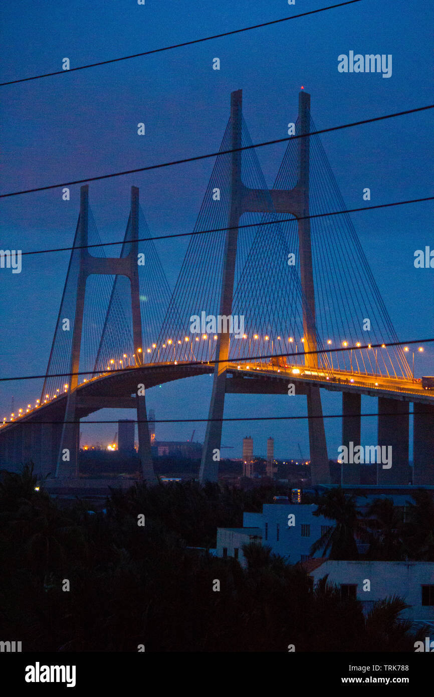 Saigon bridge at night Stock Photo - Alamy