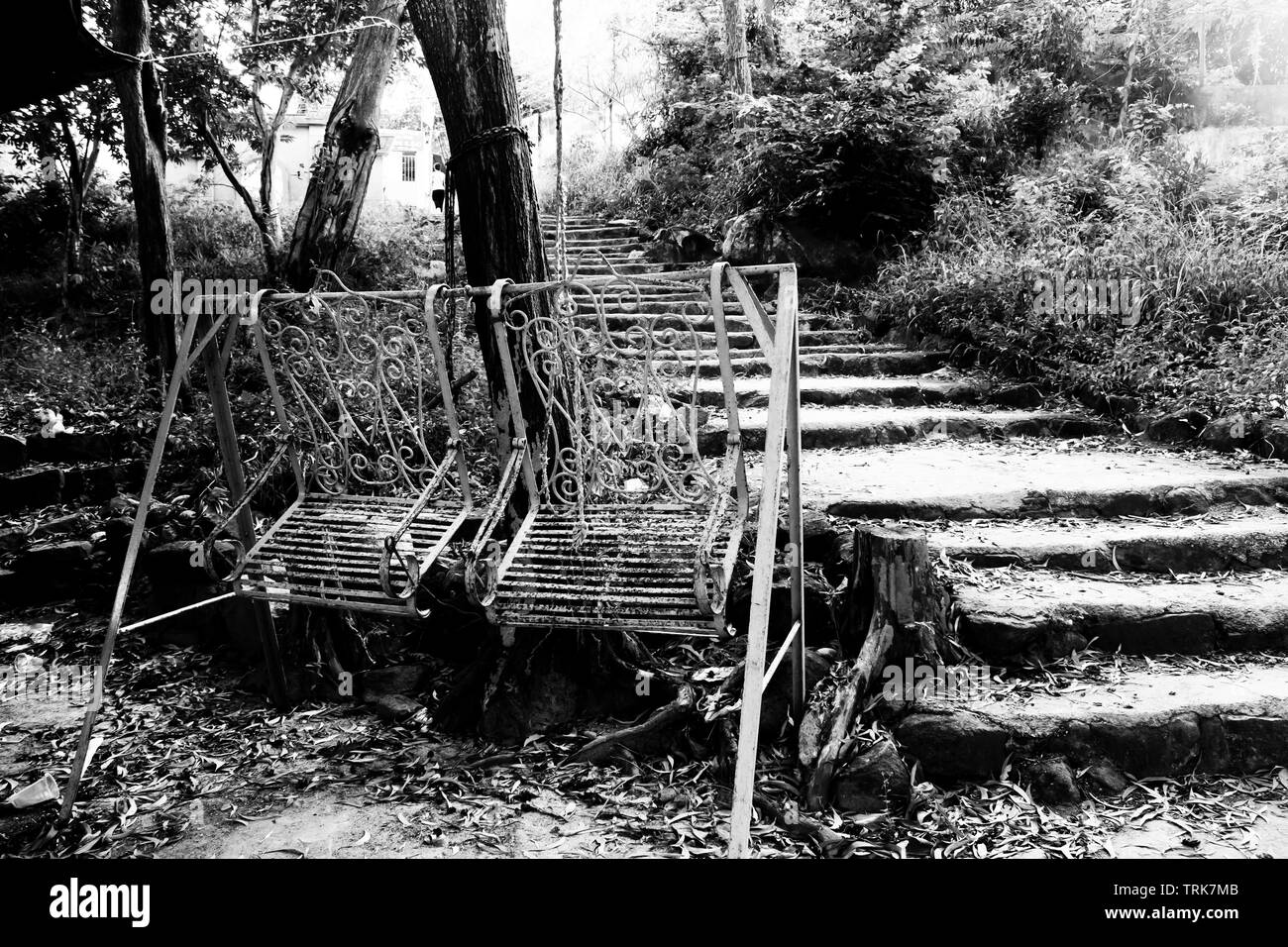 Broken bench Black and White Stock Photos & Images - Alamy