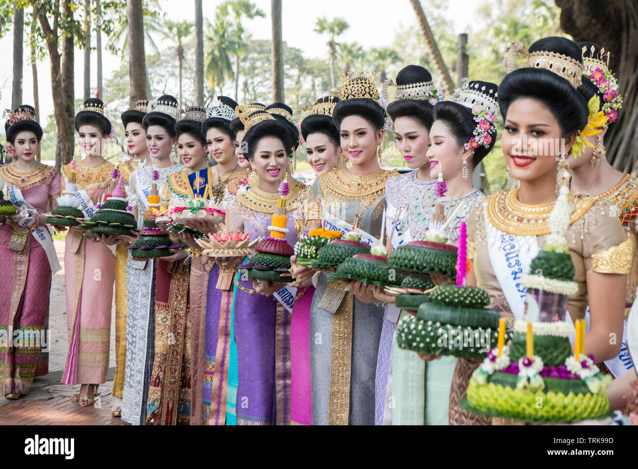 traditional dresst thai people at the Loy Krathong Festival in the ...