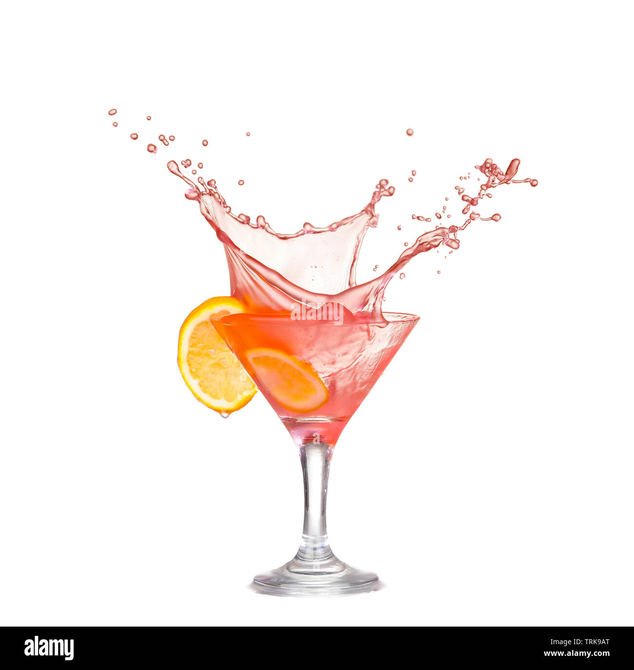 Fresh pink cocktail, lemon isolated on white background splash Stock ...