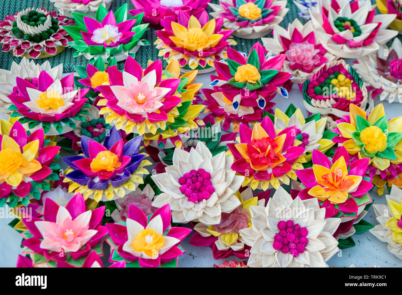 a smal shop with handmade Krathong at the Loy Krathong Festival in the ...