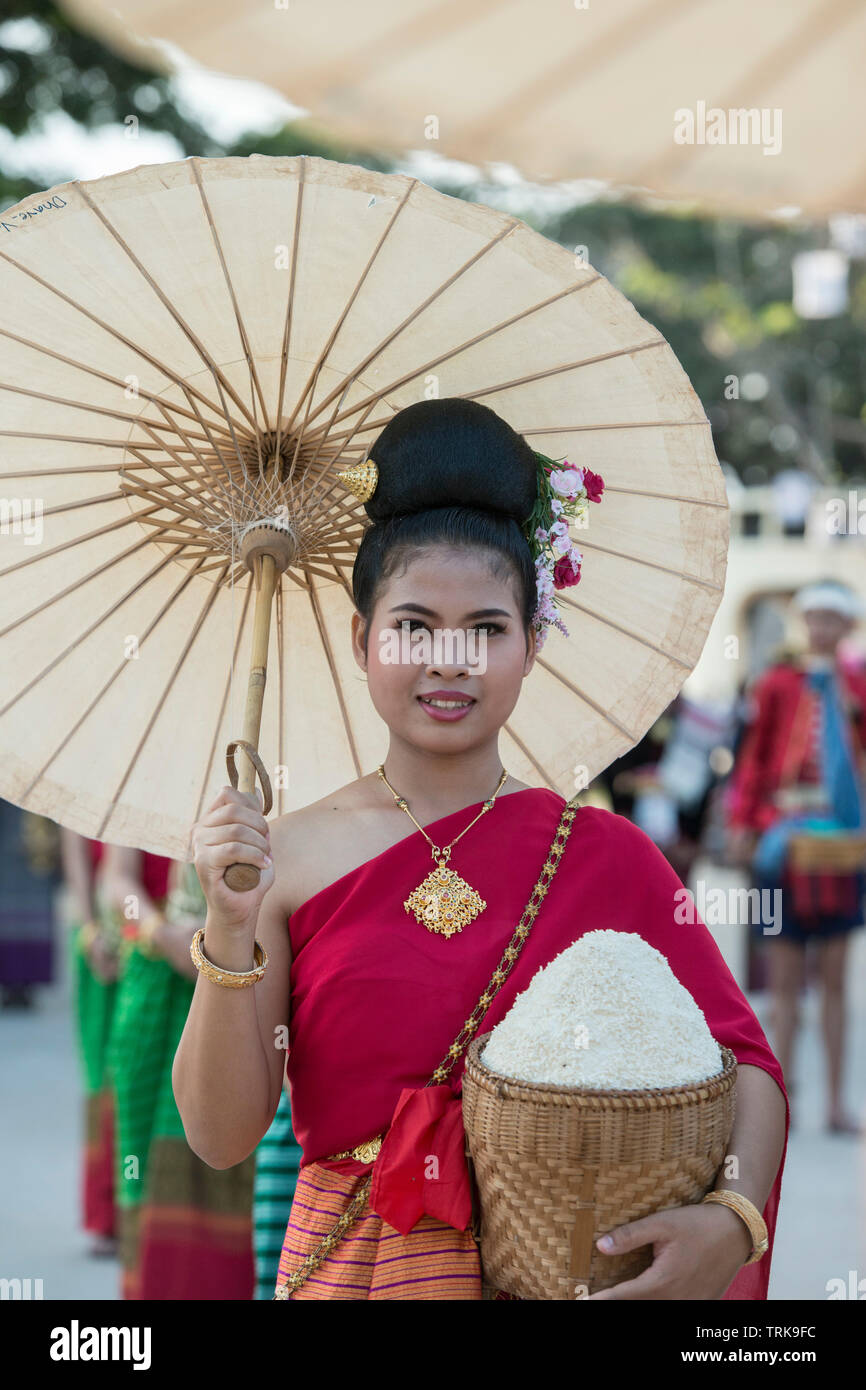 traditional dresst thai people at the Loy Krathong Festival in the ...
