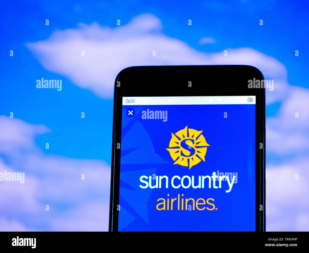 In this photo illustration the Sun Country Airlines logo is seen ...