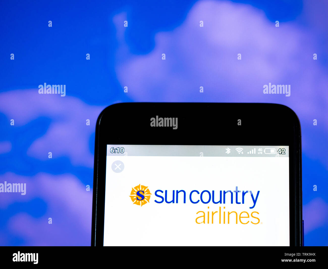 In this photo illustration the Sun Country Airlines logo is seen ...