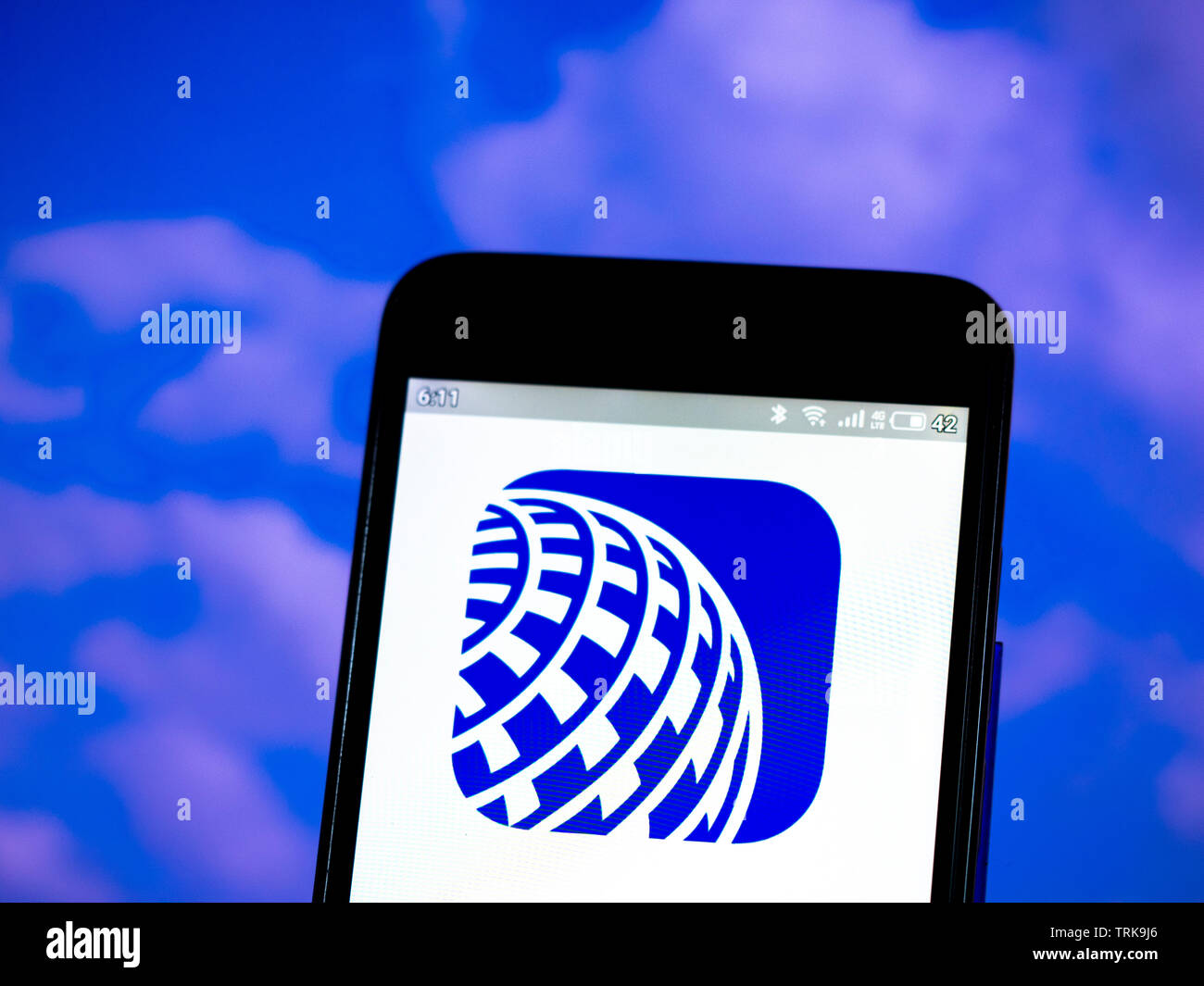 In this photo illustration the United Airlines logo is seen displayed ...