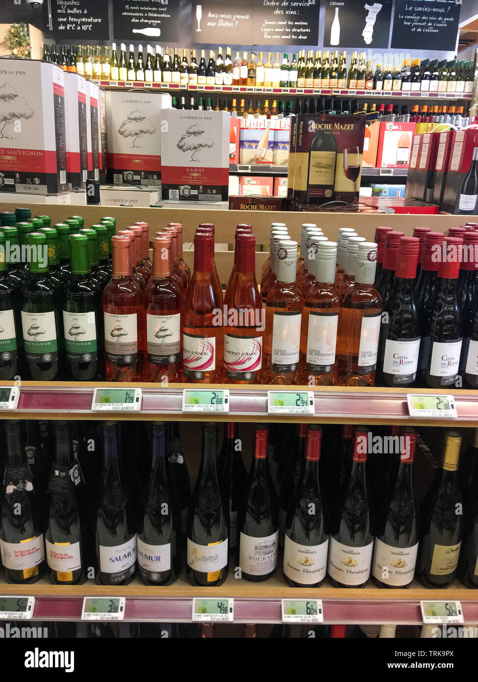 Wines section in a supermarket, France Stock Photo - Alamy
