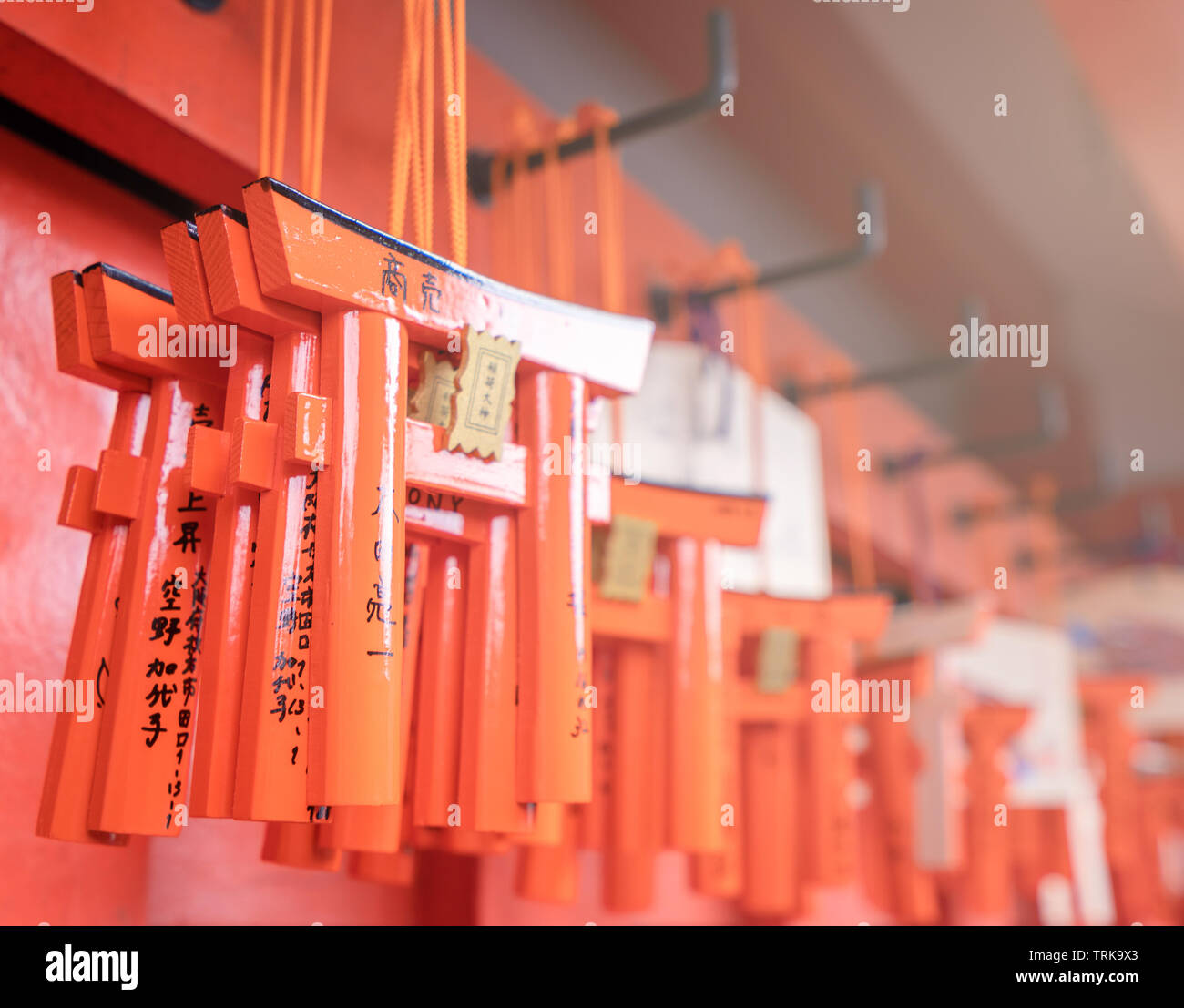 Kyoto, Japan - March. 22, 2019: Beautiful ema (Shinto, picture-horse ...