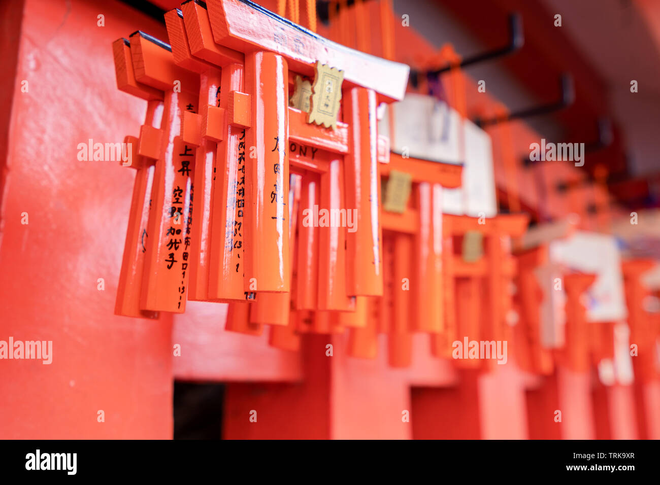 Kyoto, Japan - March. 22, 2019: Beautiful ema (Shinto, picture-horse ...