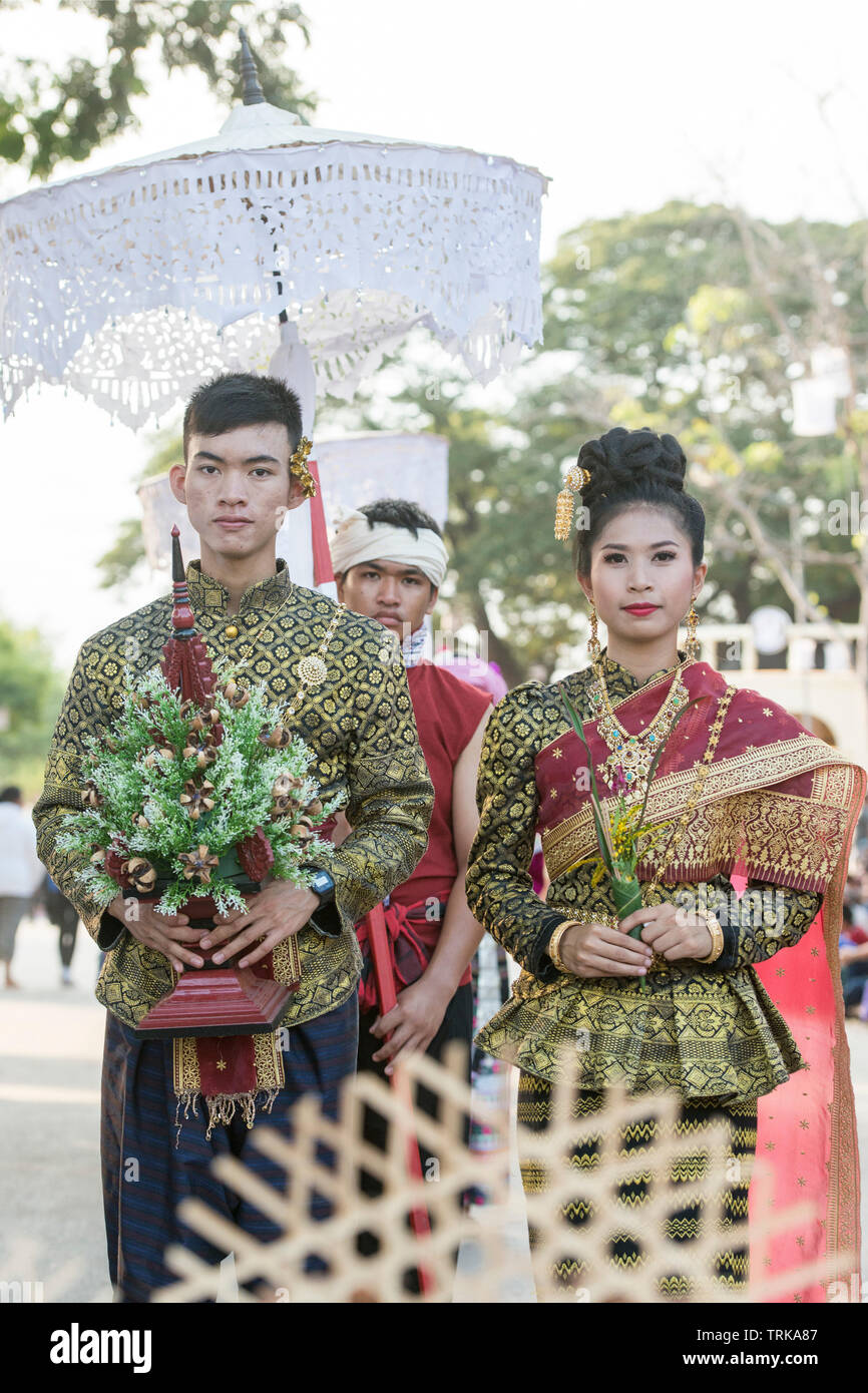 traditional dresst thai people at the Loy Krathong Festival in the ...