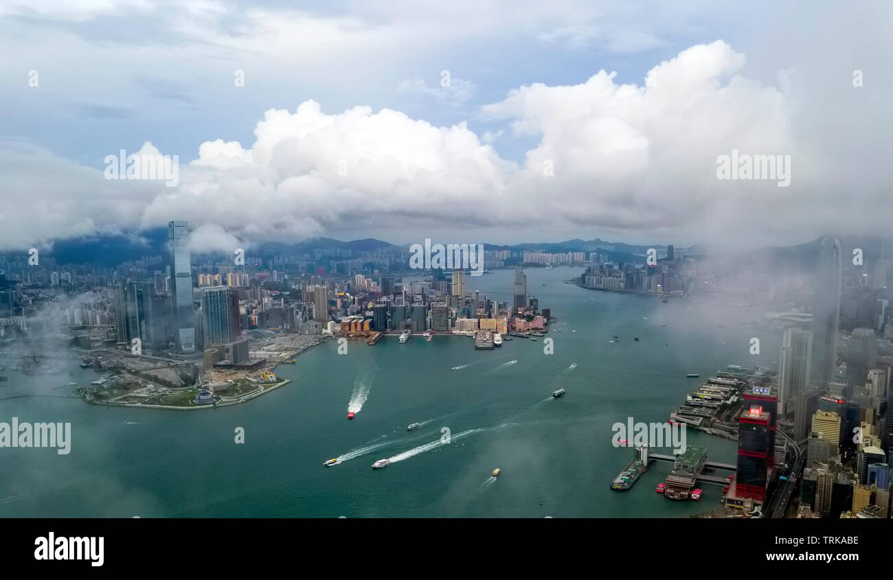 Aerial of Hong Kong's tallest building, The International Commerce ...