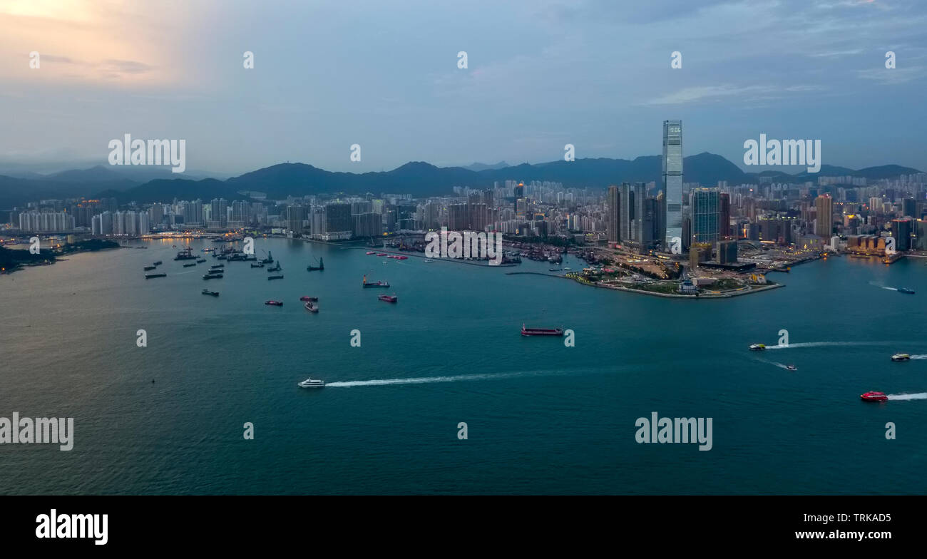 Aerial of Hong Kong's tallest building, The International Commerce ...