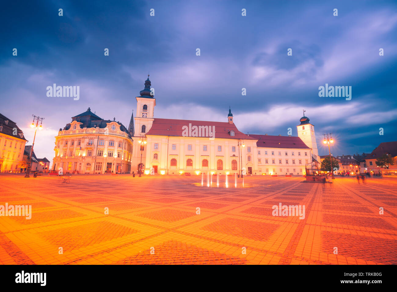Holy Trinity Church and Sibiu City Hall on the Great Square in Sibiu ...