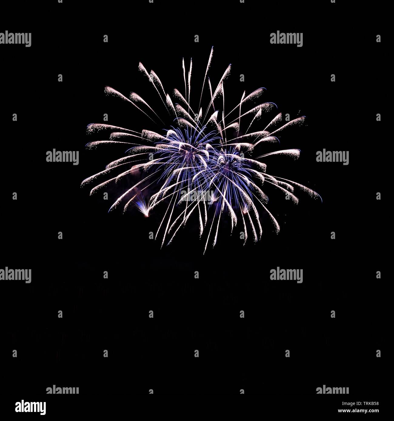 Beautiful colorful fireworks on the water surface. Night scene. Concept ...