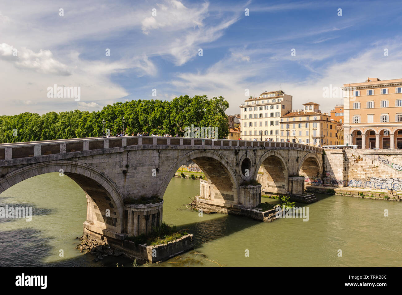 historic stone bridge on the Tiber River in Rome Stock Photo - Alamy
