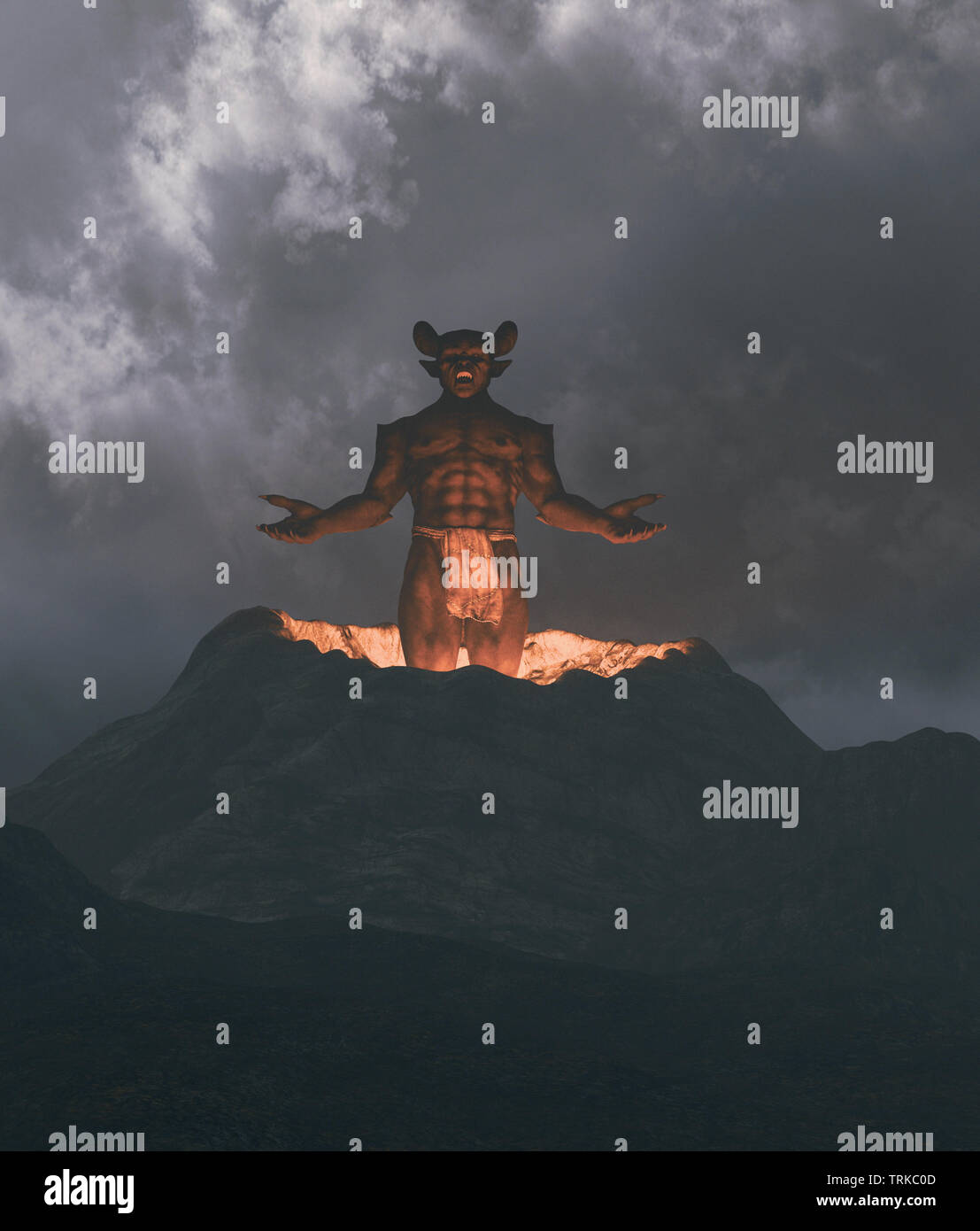 Demon flying out from crater,3d illustration Stock Photo - Alamy