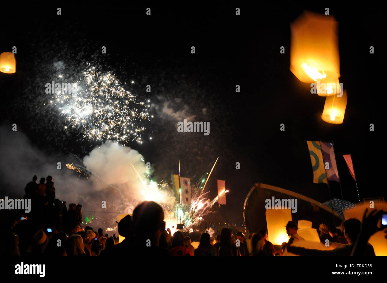 fireworks and lantern launch Stock Photo - Alamy
