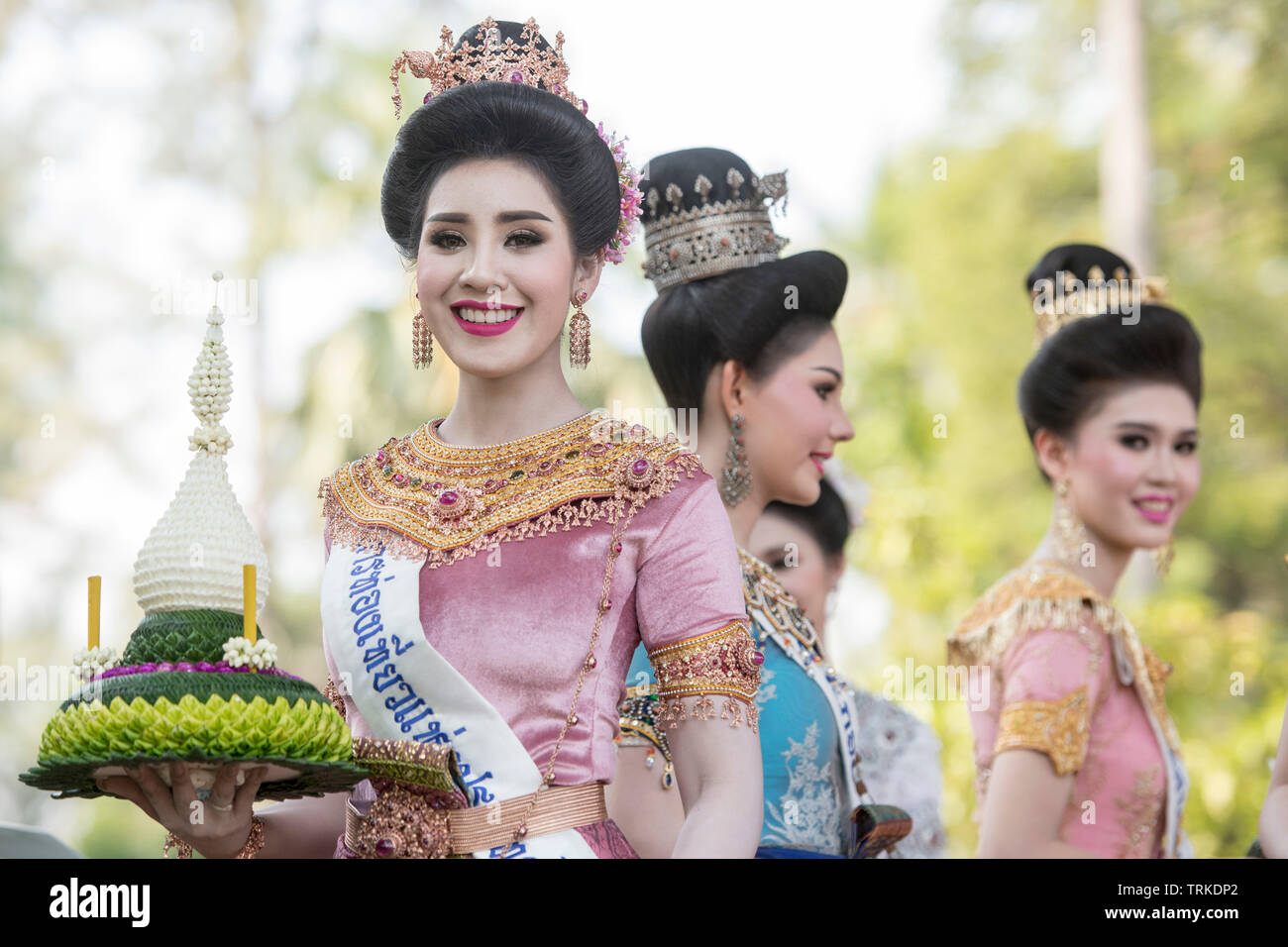traditional dresst thai people at the Loy Krathong Festival in the ...