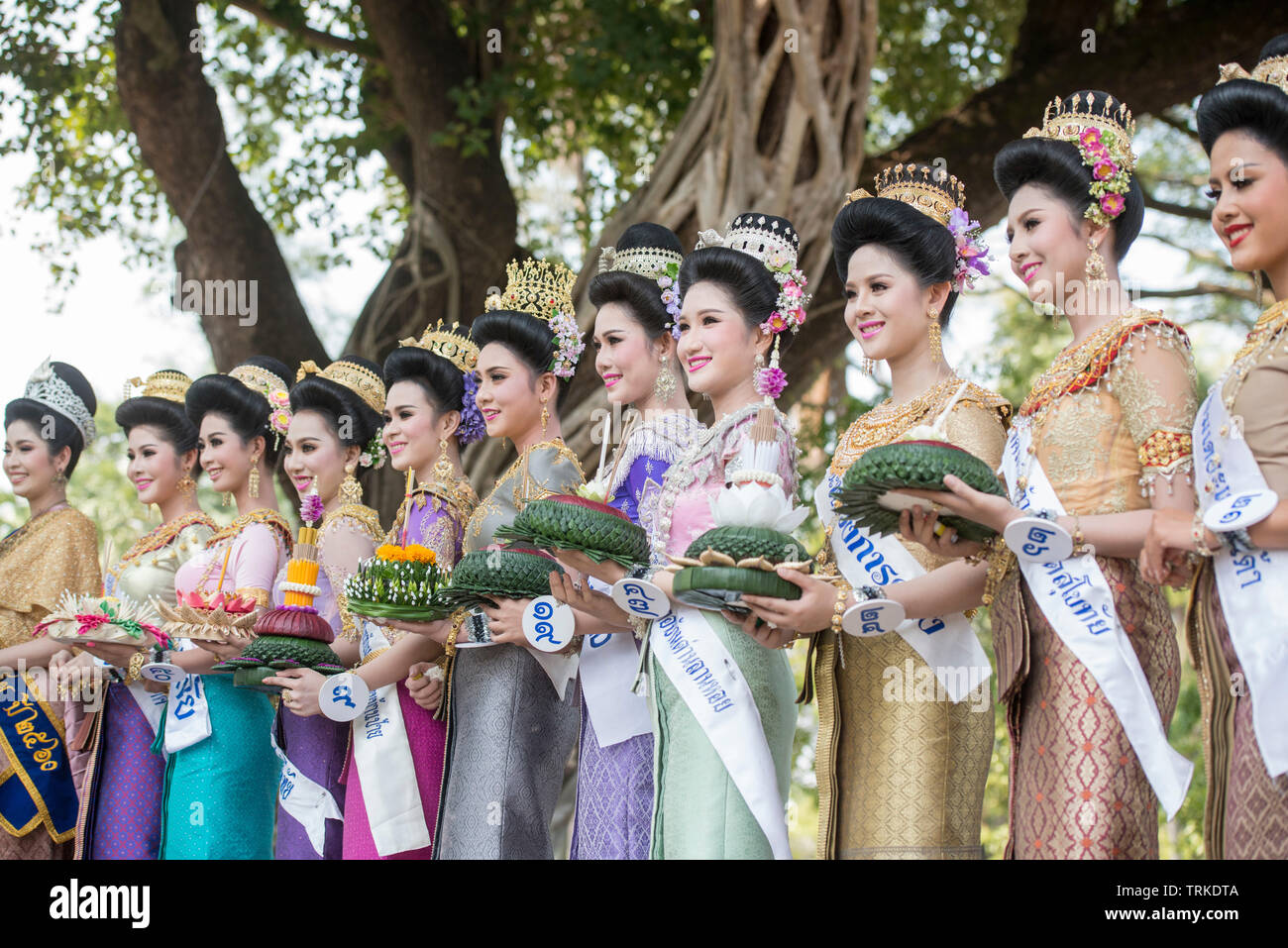 traditional dresst thai people at the Loy Krathong Festival in the ...