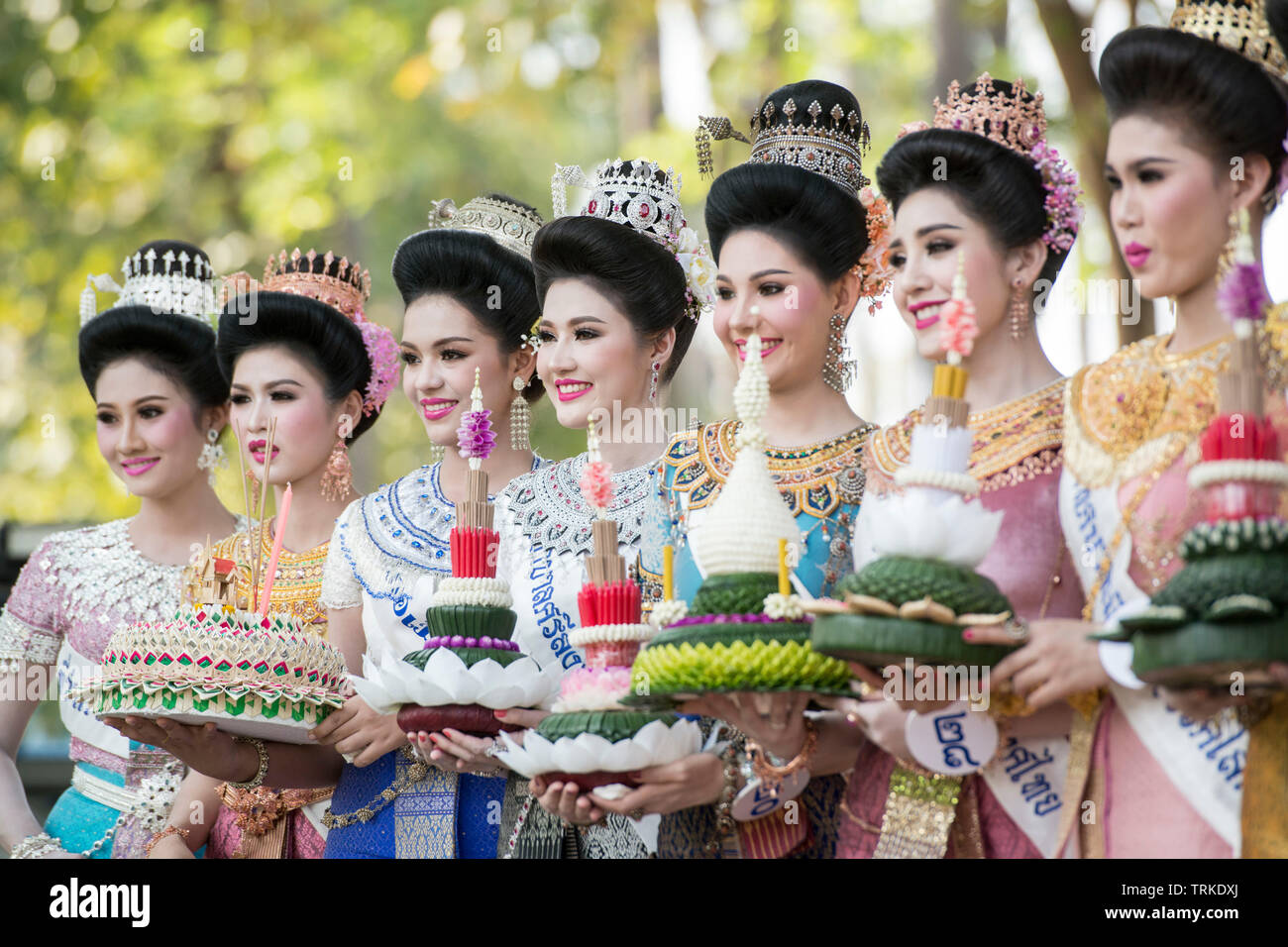 traditional dresst thai people at the Loy Krathong Festival in the ...