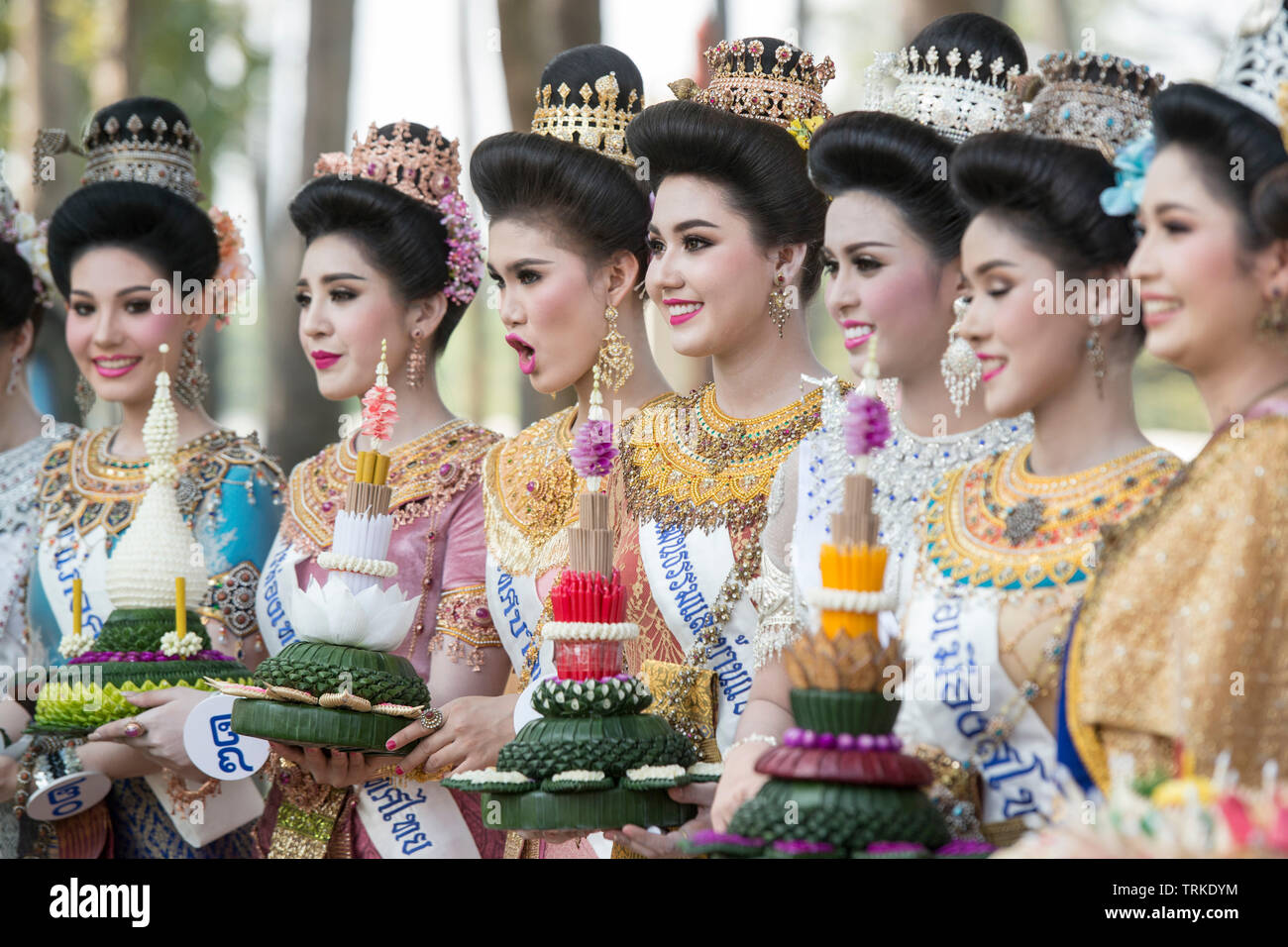 traditional dresst thai people at the Loy Krathong Festival in the ...