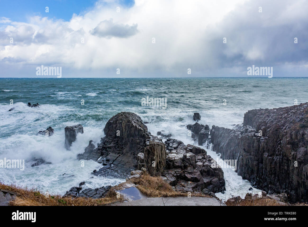Looking West across the Japan Sea from Tojinbo Cliffs, near Sakai city ...