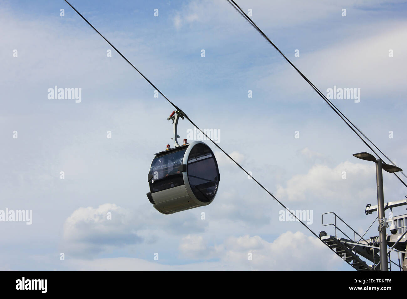 Cable car on blue sky background. Single cablecar on cloudy day Stock ...
