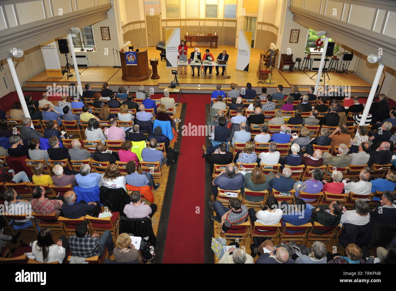 Edinburgh, UK. 8 June 2019. Pictured: (left-right on stage) Jo Swinson ...