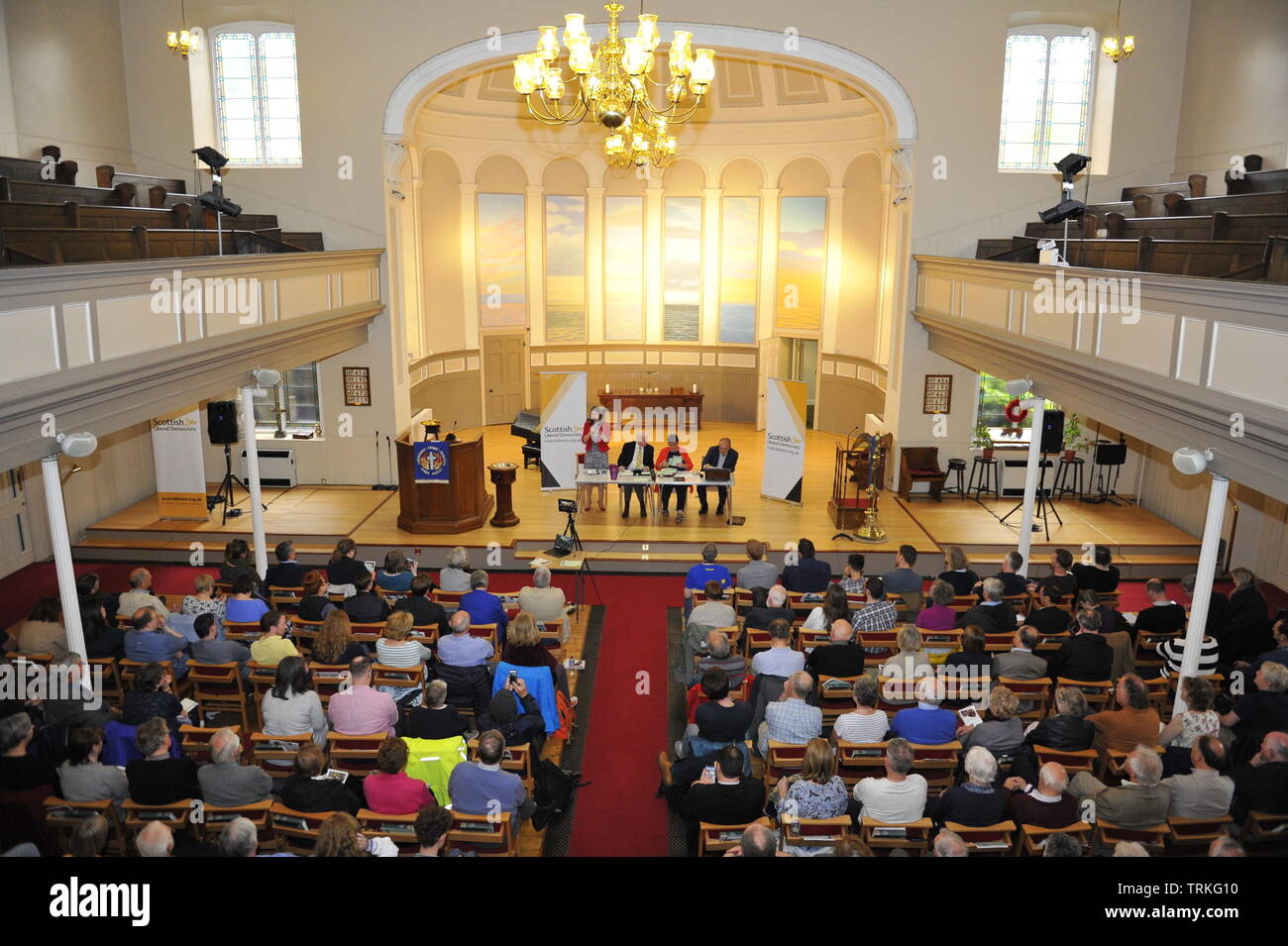 Edinburgh, UK. 8 June 2019. Pictured: (left-right on stage) Jo Swinson ...