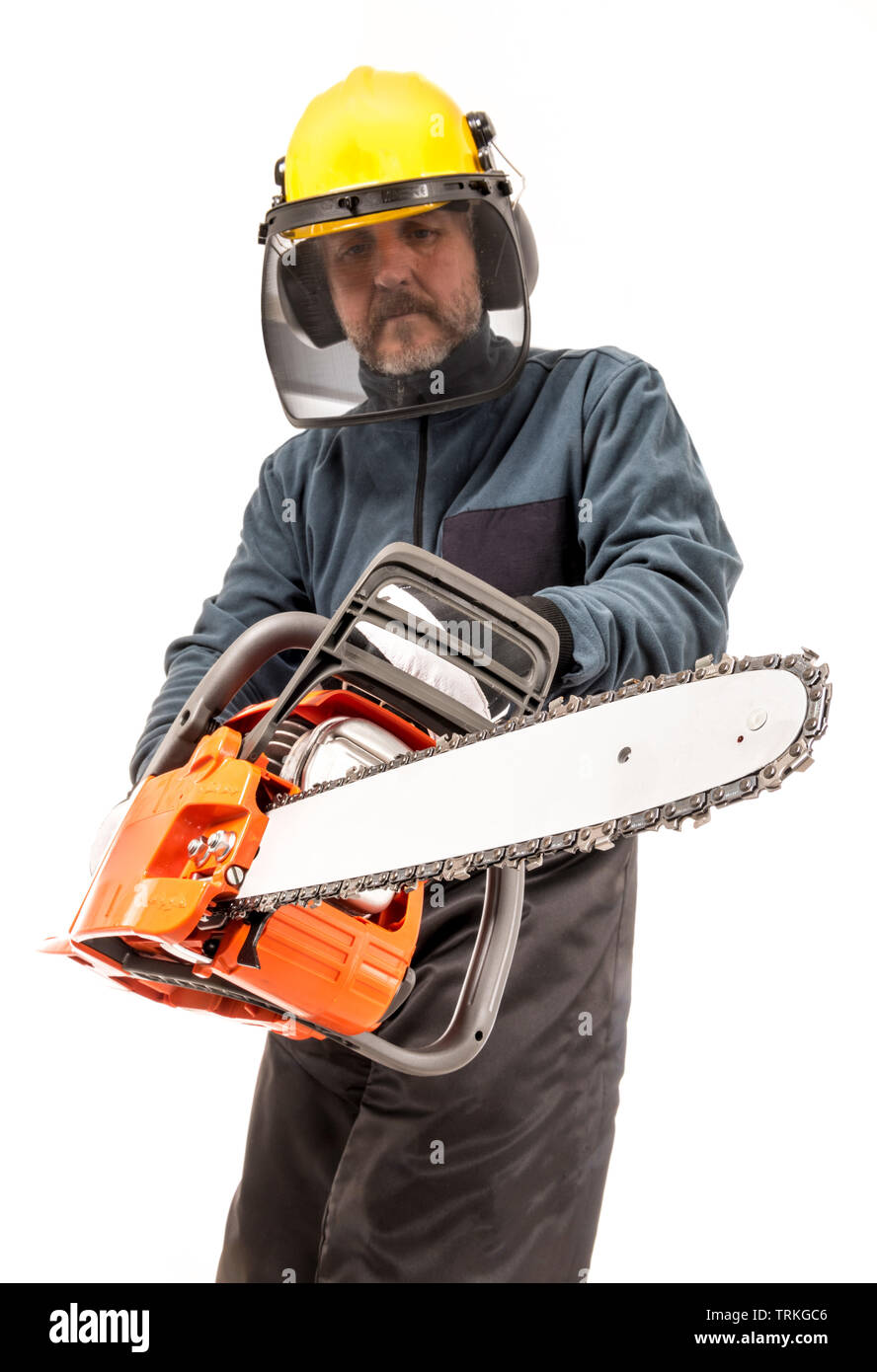 Lumberjack With Safety Helmet High Resolution Stock Photography and ...