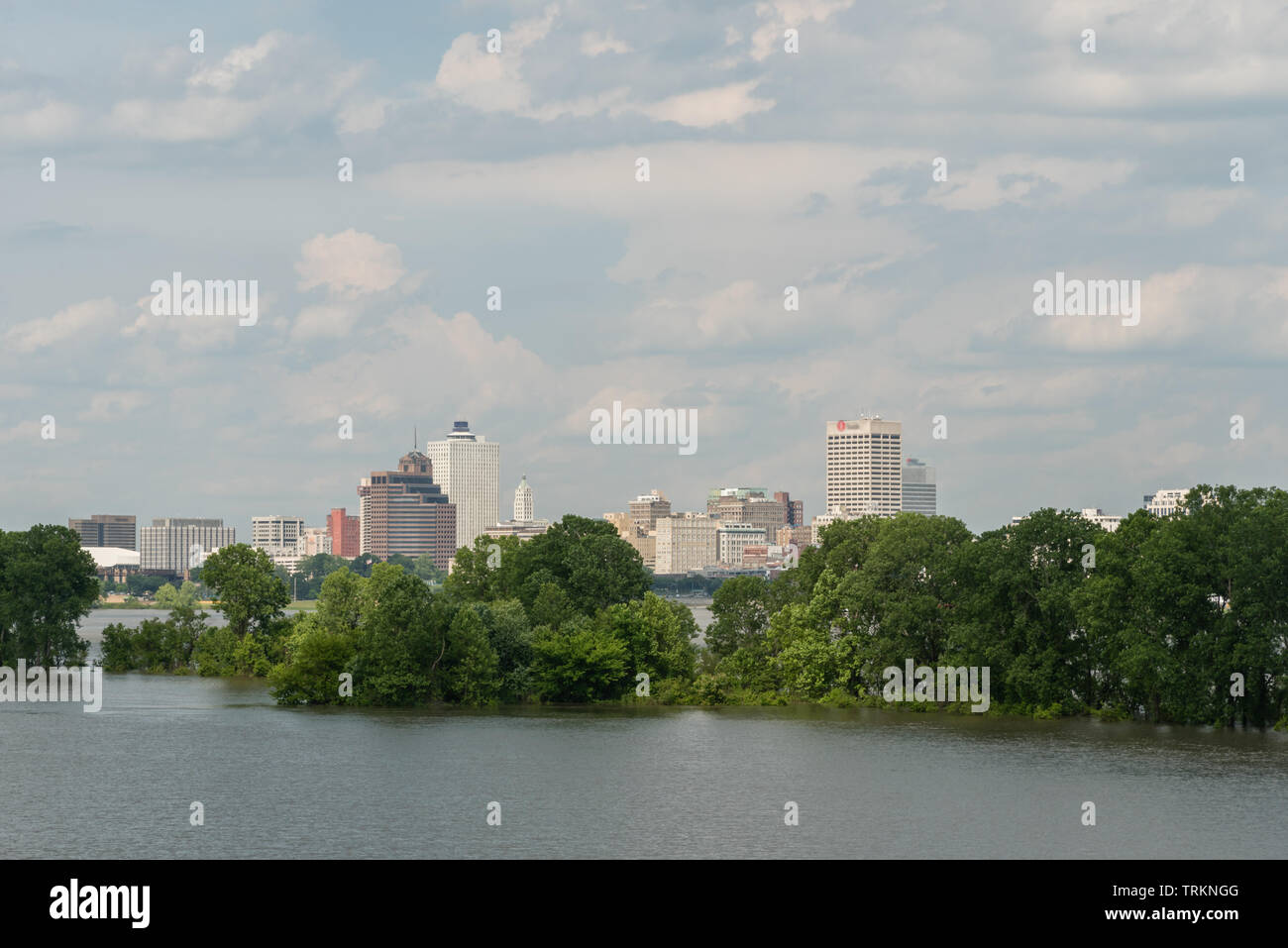 Downtown Memphis vista viewed from the Mississippi river in springtime ...