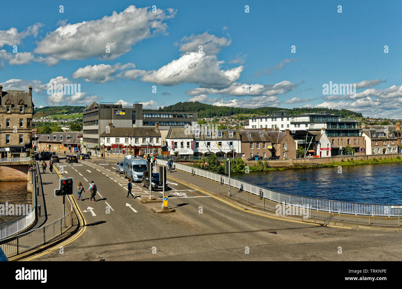 INVERNESS CITY SCOTLAND CENTRAL CITY TRAFFIC LIGHTS AND PEDESTRIANS ON ...