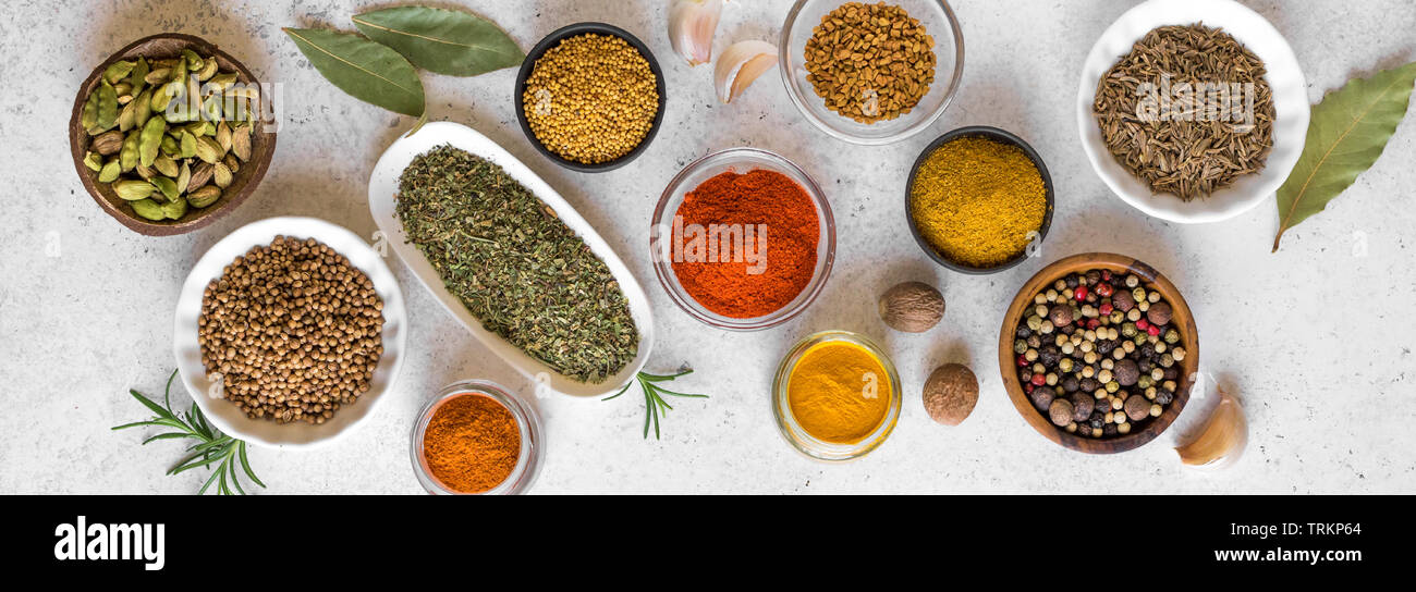 Various Spices on white background. Assortment, set of spices and ...