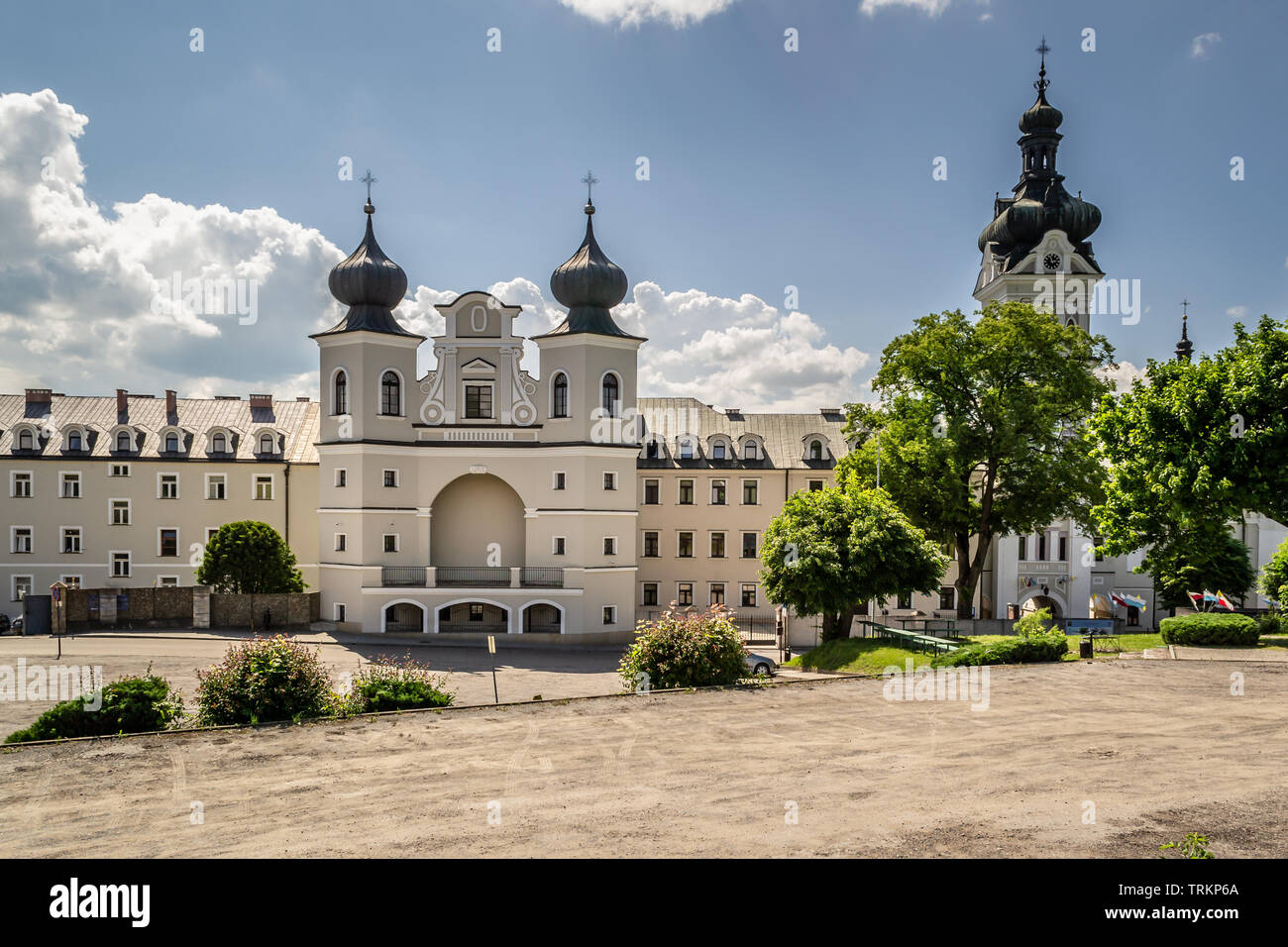 The buildings of the monastery illuminated by the spring sunshine Stock ...